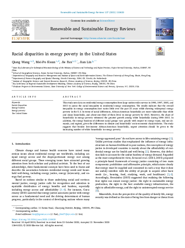 (PDF) Racial disparities in energy poverty in the United States This ...
