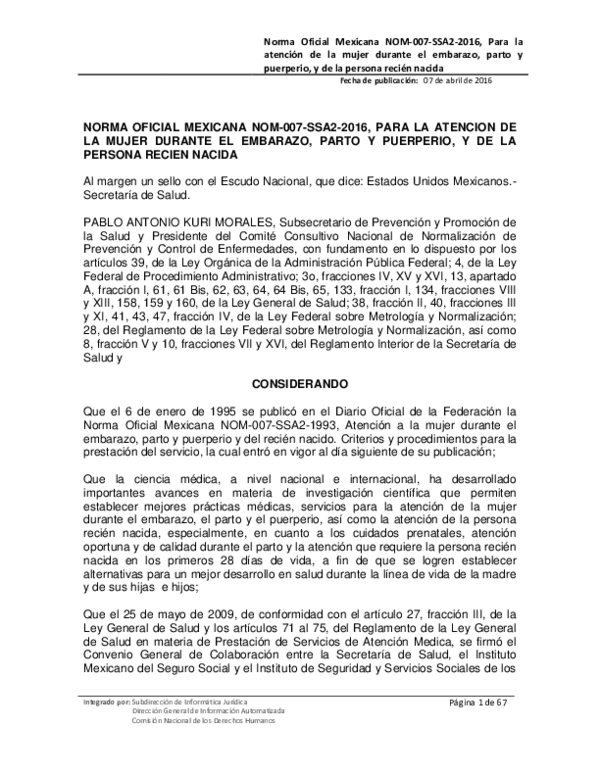 (PDF) Norma Oficial Mexicana NOM-007-SSA2-2016, Para la atención de la ...