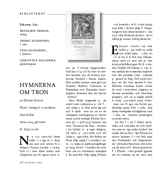 (PDF) Recension: "Hymnerna om tron" av Efraim Syriern (övers. Sten ...