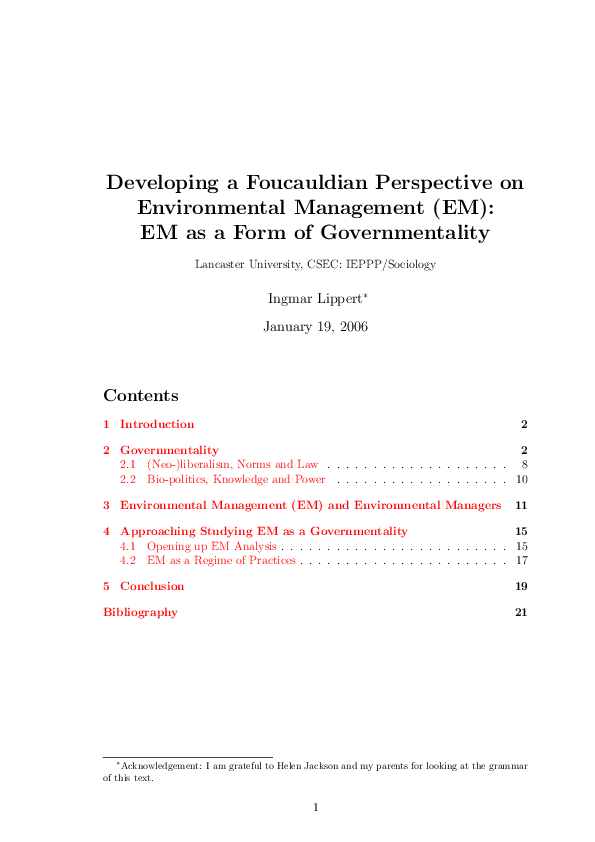 (PDF) Developing a Foucauldian Perspective on Environmental Management ...