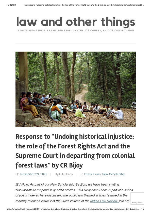(PDF) Response to “Undoing historical injustice: the role of the Forest ...