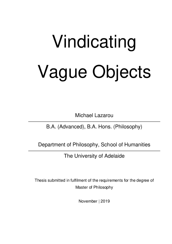 (PDF) Vindicating Vague Objects