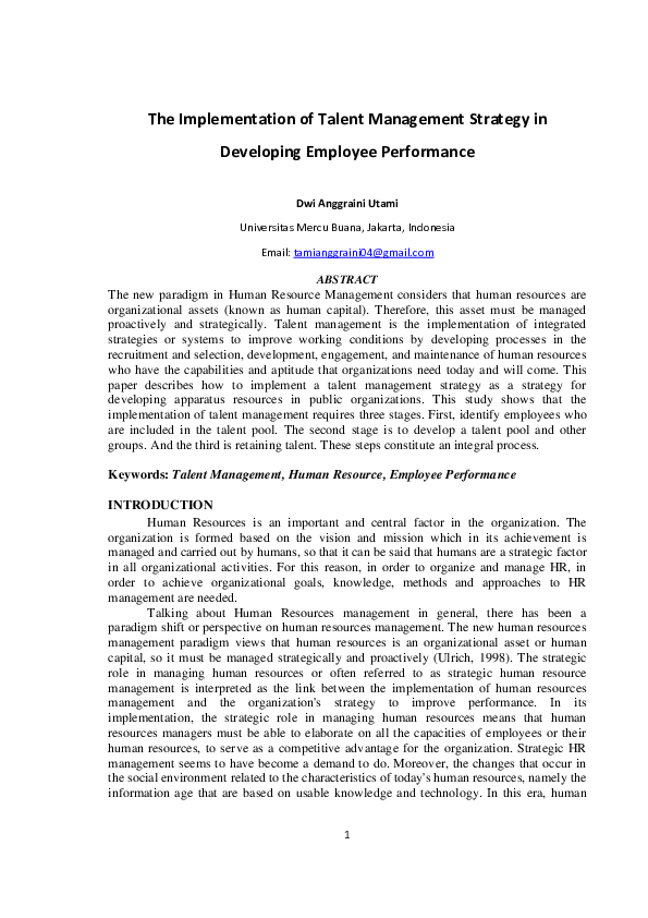 (PDF) The Implementation of Talent Management Strategy in Developing ...