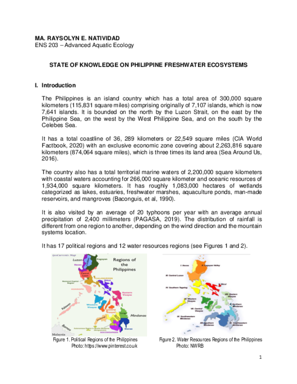 (PDF) STATE OF KNOWLEDGE ON PHILIPPINE FRESHWATER ECOSYSTEMS