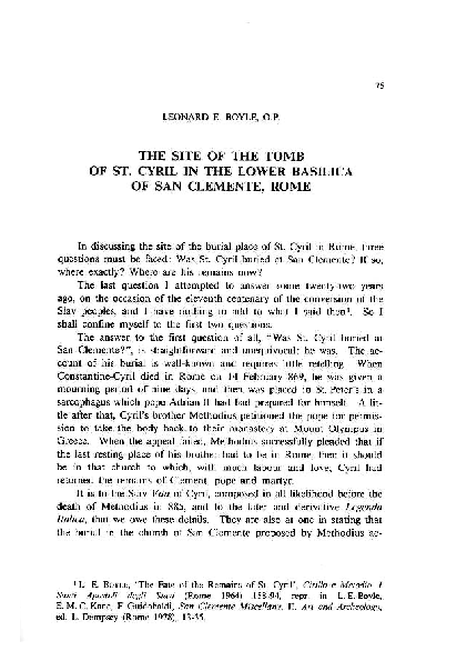 (PDF) Leonard E. Boyle, “The Site of the Tomb of St. Cyril in the Lower ...
