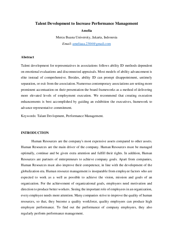 (PDF) Talent Development to Increase Performance Management