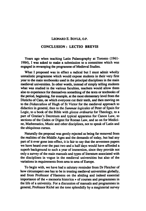 (PDF) Leonard E. Boyle, “Conclusion: Lectio Brevis,” in Jacqueline ...