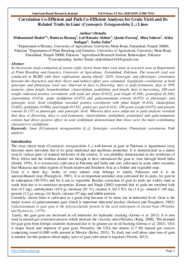 Pdf Correlation Co Efficient And Path Co Efficient Analyses For Grain