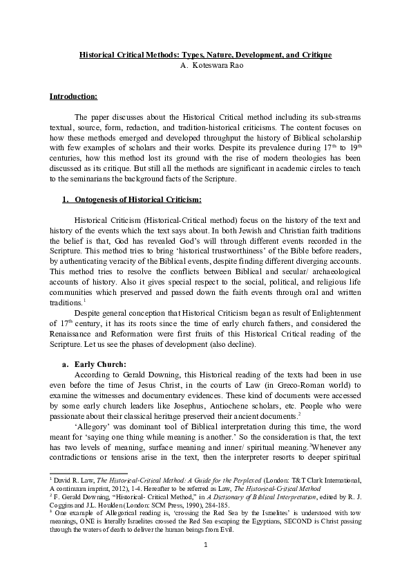(DOC) Historical Critical Methods: Types, Nature, Development, and Critique
