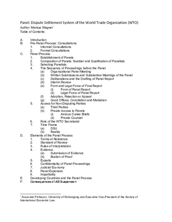 (PDF) Panel: Dispute Settlement System of the World Trade Organization ...