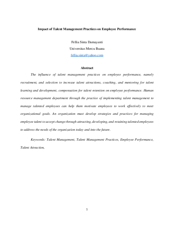 (PDF) Impact of Talent Management Practices on Employee Performance