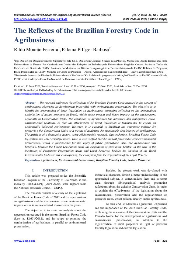 (PDF) The Reflexes of the Brazilian Forestry Code in Agribusiness