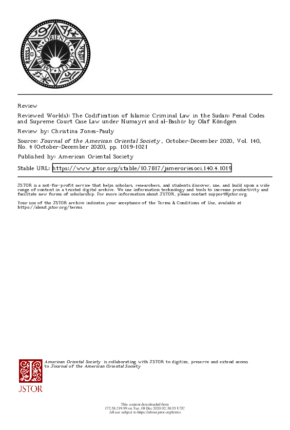 (PDF) The Codification of Islamic Criminal Law in the Sudan: Penal ...