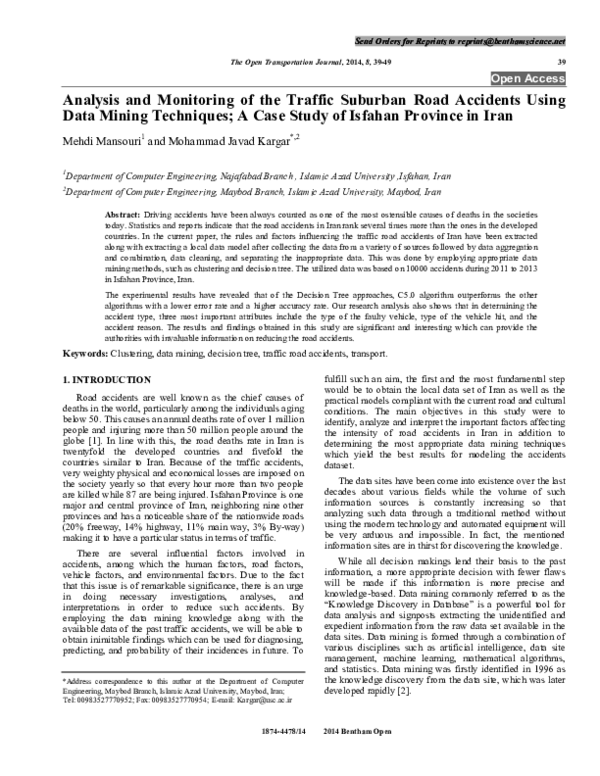 Pdf Analysis And Monitoring Of The Traffic Suburban Road Accidents Using Data Mining