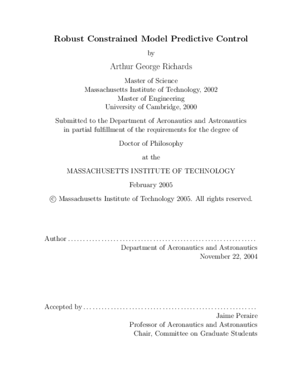 Pdf Robust Constrained Model Predictive Control