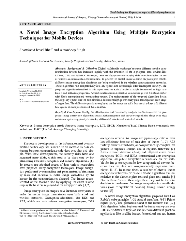 Pdf A Novel Image Encryption Algorithm Using Multiple Encryption