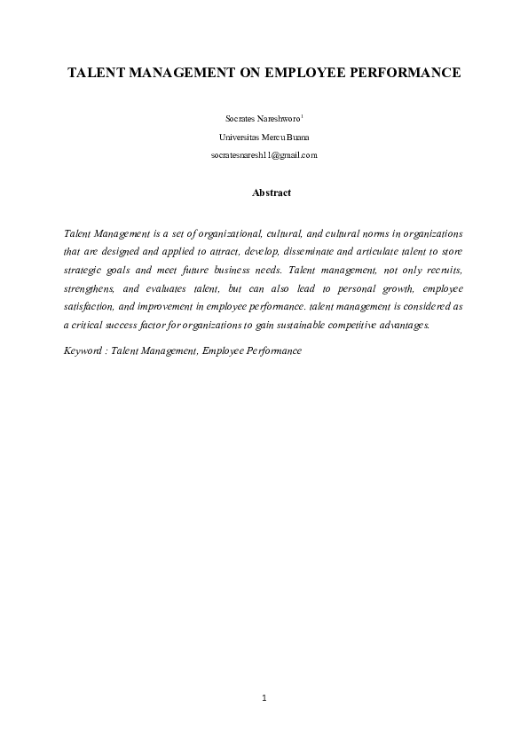(DOC) TALENT MANAGEMENT ON EMPLOYEE PERFORMANCE