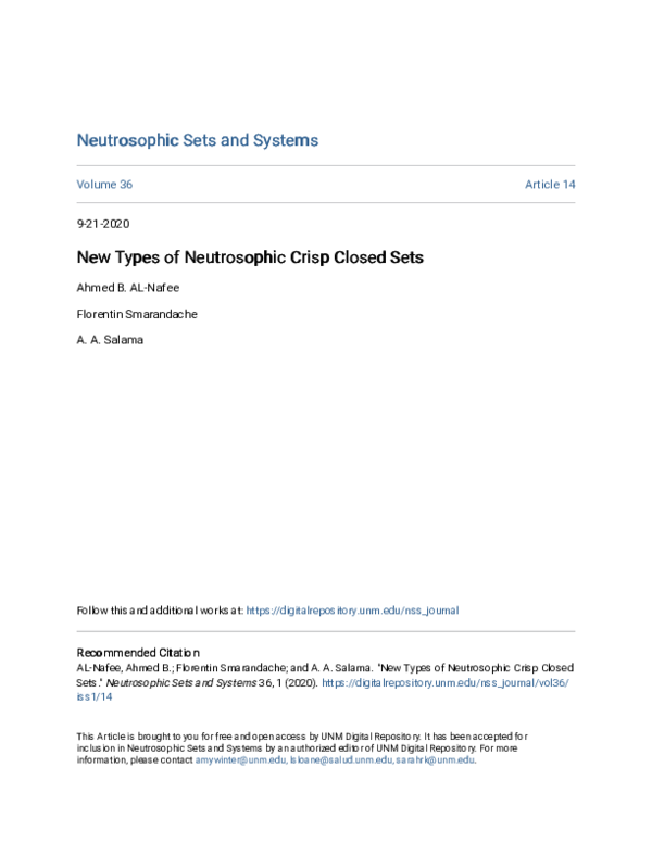(PDF) New Types of Neutrosophic Crisp Closed Sets | Ahmed. B AL-Nafee ...