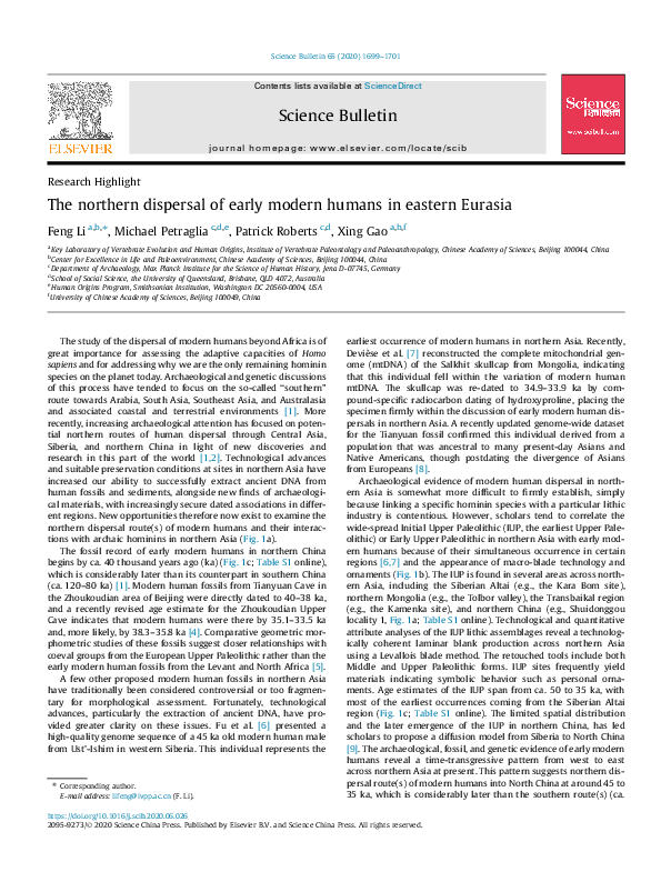 (PDF) The northern dispersal of early modern humans in eastern Eurasia