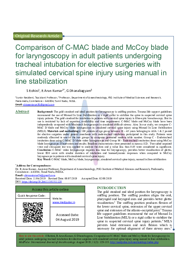 (PDF) Comparison of C-MAC blade and McCoy blade for laryngoscopy in ...