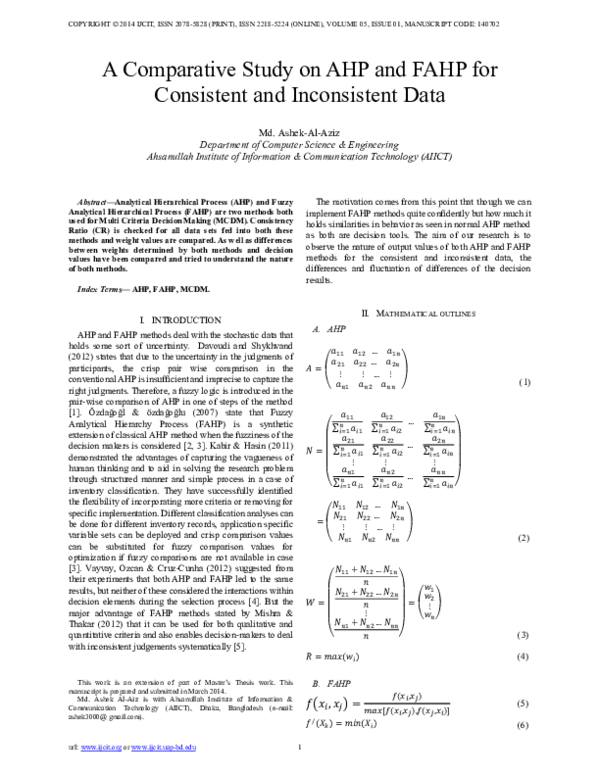 (PDF) A Comparative Study on AHP and FAHP for Consistent and ...