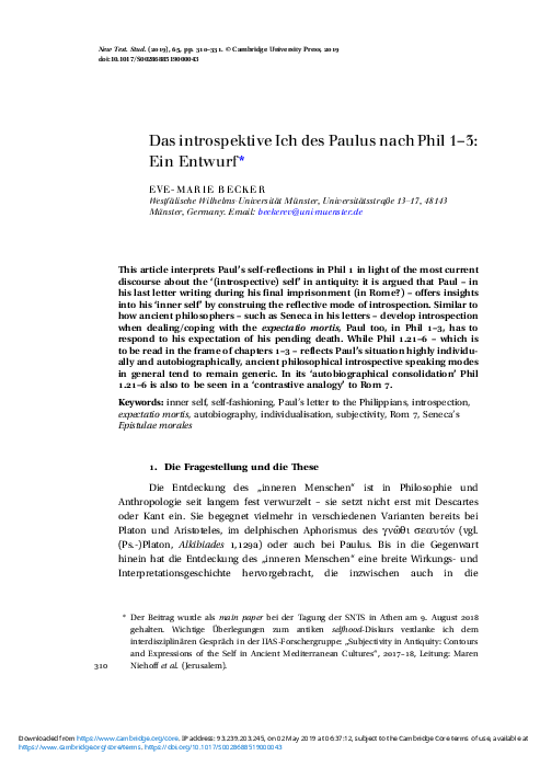 (PDF) Das introspektive Ich des Paulus nach Phil 1-3