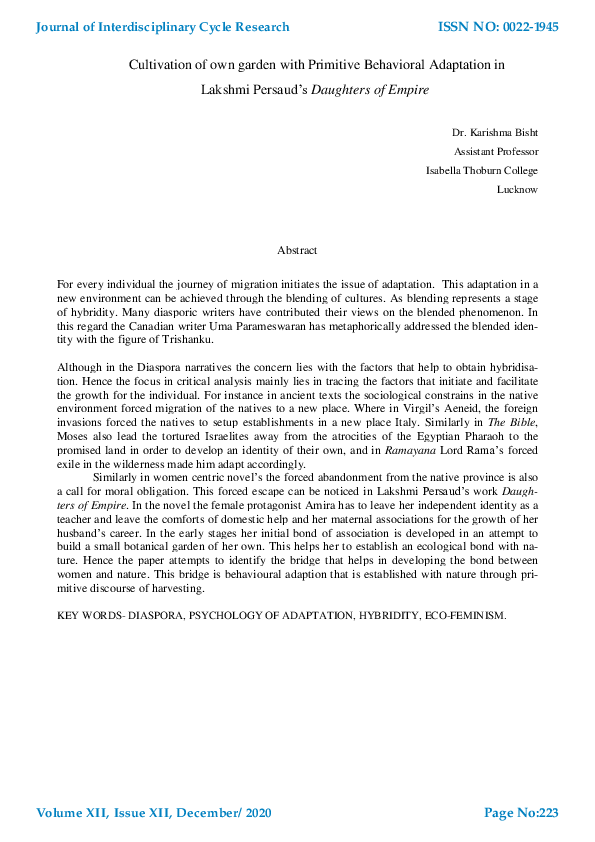 (PDF) Cultivation of own garden with Primitive Behavioral Adaptation in ...