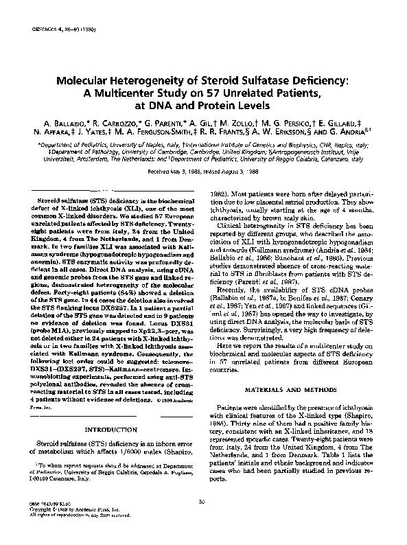 (PDF) Molecular heterogeneity of steroid sulfatase deficiency: A ...