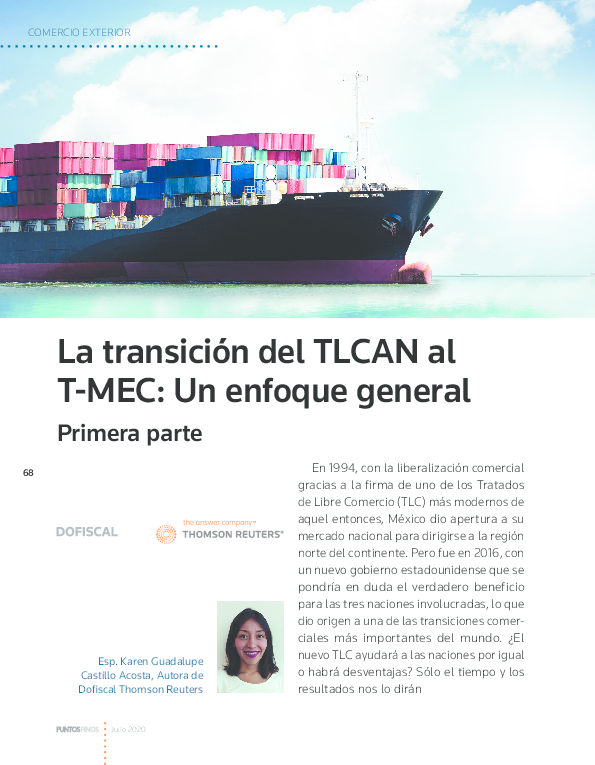 (PDF) La transición del TLCAN al T-MEC: Un enfoque general. Primera parte
