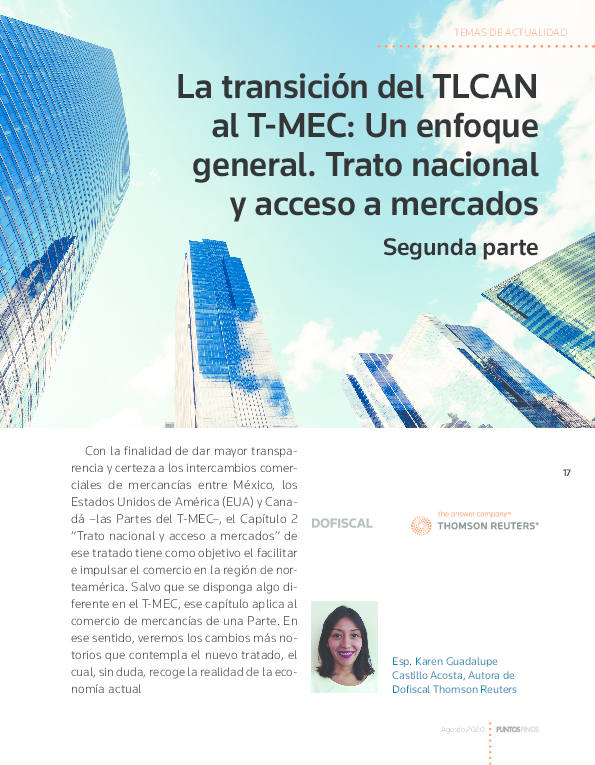 (PDF) La transición del TLCAN al T-MEC: Un enfoque general. Trato nacional y acceso a mercados ...