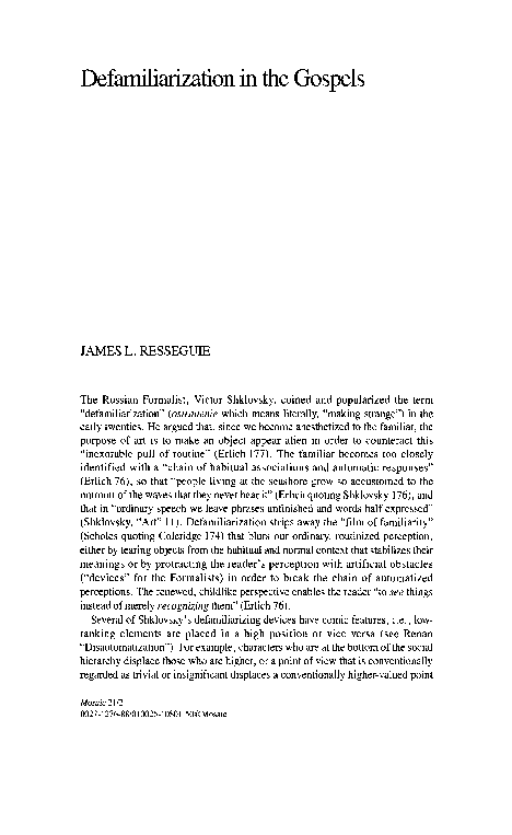 (PDF) Defamiliarization in the Gospels