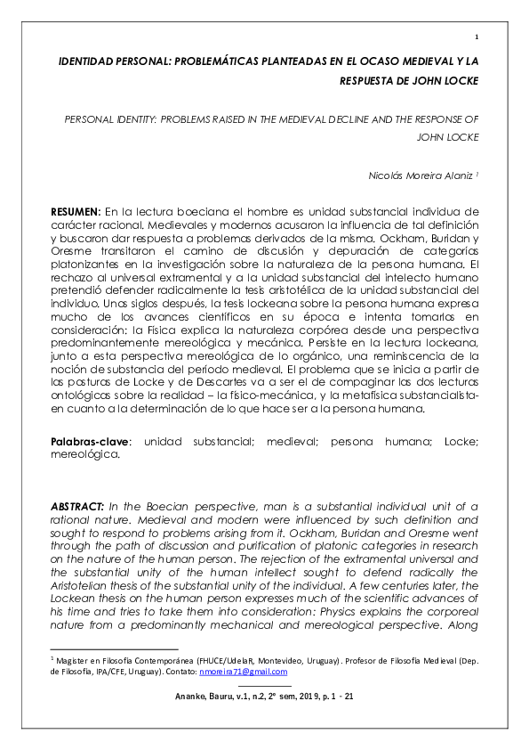 (PDF) IDENTIDAD PERSONAL: PROBLEMÁTICAS PLANTEADAS EN EL OCASO MEDIEVAL ...
