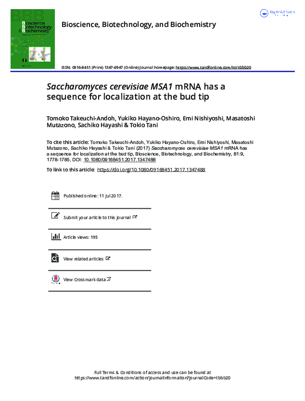(PDF) Saccharomyces cerevisiae MSA1 mRNA has a sequence for localization at the bud tip