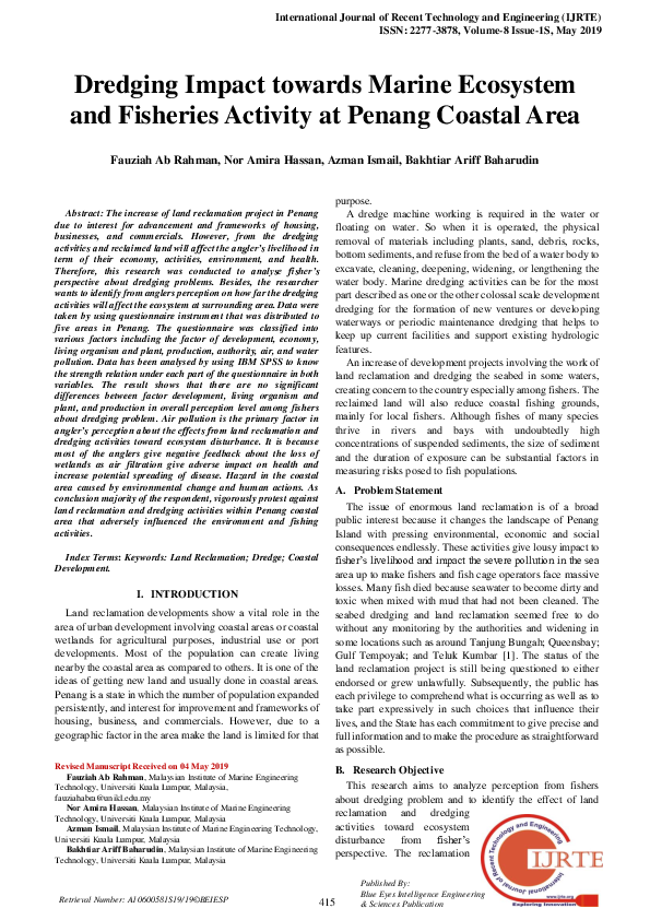 (PDF) Dredging Impact towards Marine Ecosystem and Fisheries Activity ...