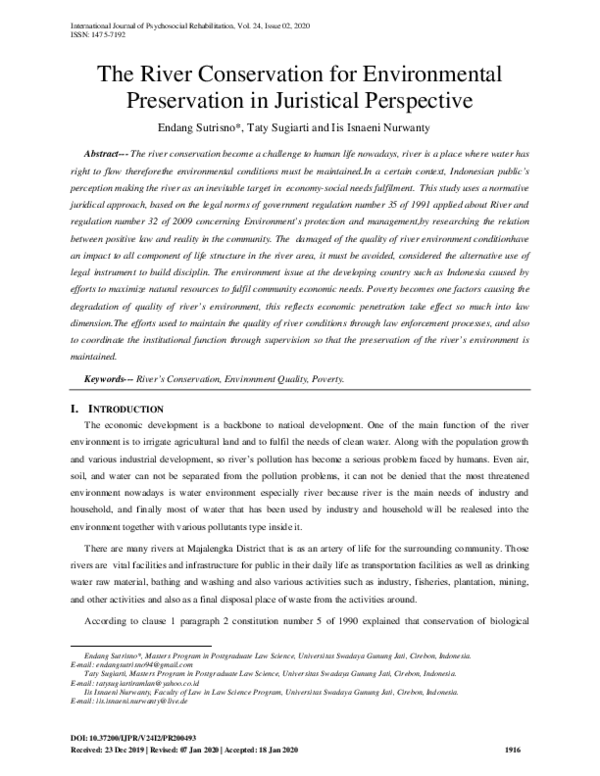 (PDF) The River Conservation for Environmental Preservation in ...