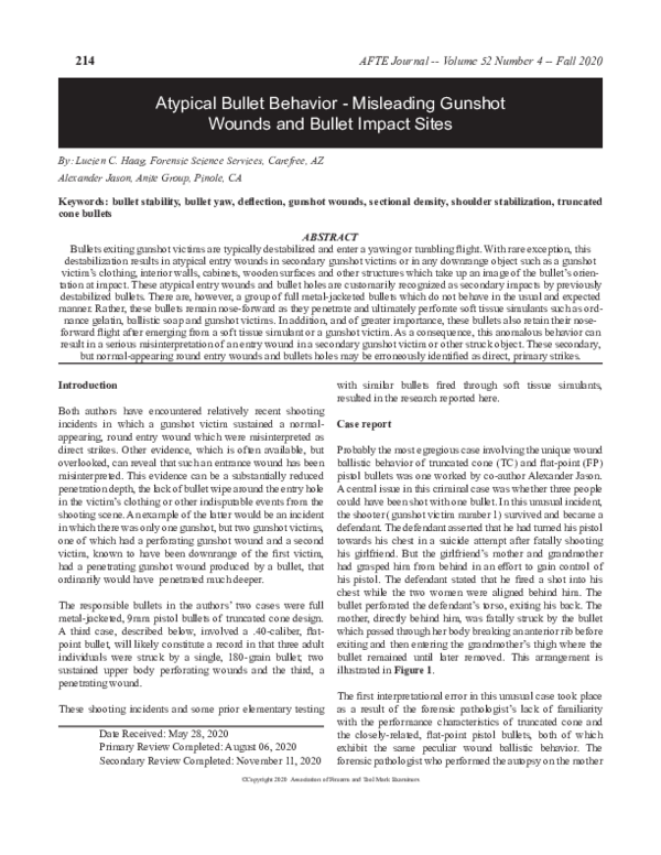 (PDF) Atypical Bullet Behavior -- Misleading Gunshot Wounds and Bullet ...