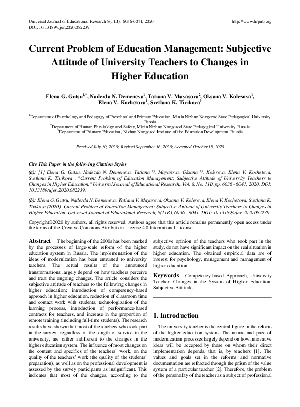 (PDF) Current Problem of Education Management: Subjective Attitude of ...