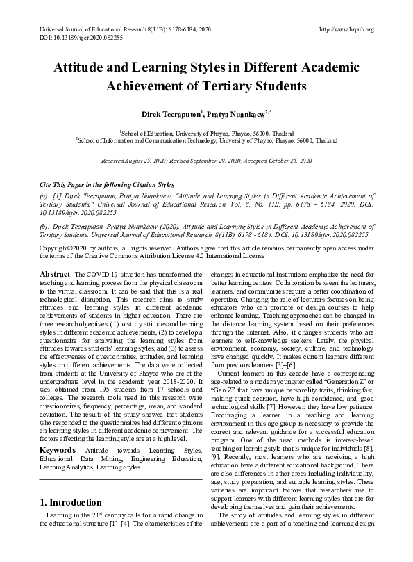 (PDF) Attitude and Learning Styles in Different Academic Achievement of ...