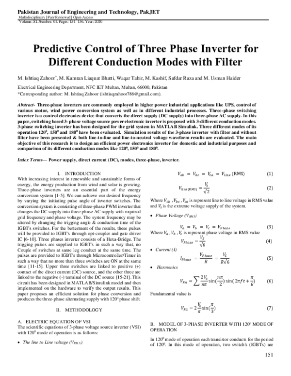 Pdf Predictive Control Of Three Phase Inverter For Different Conduction Modes With Filter