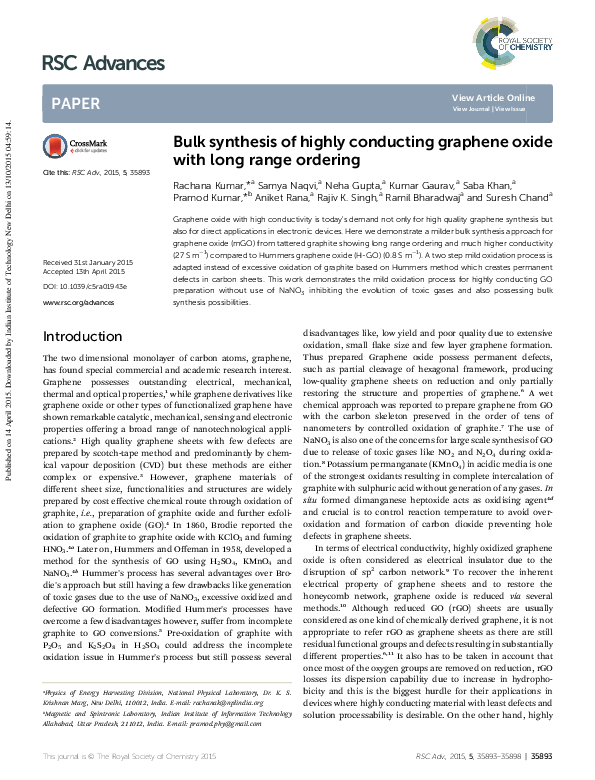 (PDF) Bulk synthesis of highly conducting graphene oxide with long ...