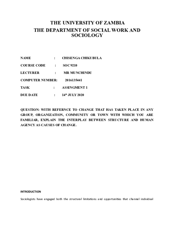(DOC) THE INTERPLAY BETWEEN STRUCTURE AND HUMAN AGENCY AS CAUSES OF CHANGE.