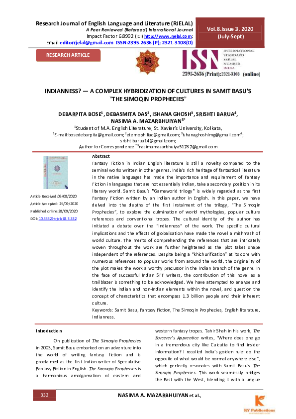 (PDF) INDIANNESS? -A COMPLEX HYBRIDIZATION OF CULTURES IN SAMIT BASU'S ...