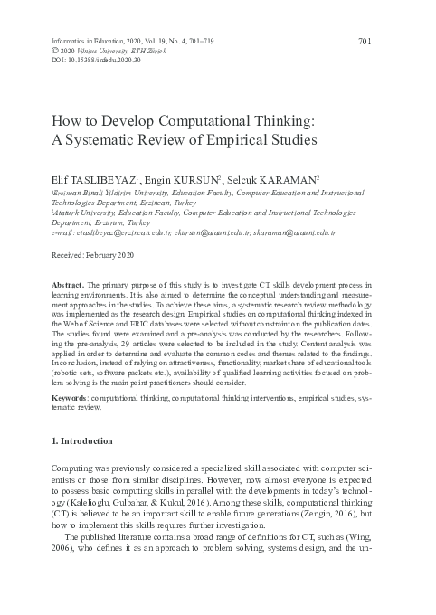 Pdf How To Develop Computational Thinking A Systematic Review Of