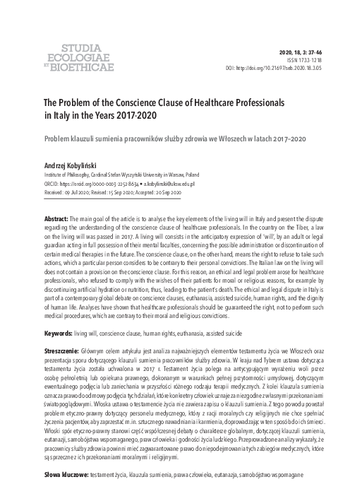 (PDF) The Problem of the Conscience Clause of Healthcare Professionals ...