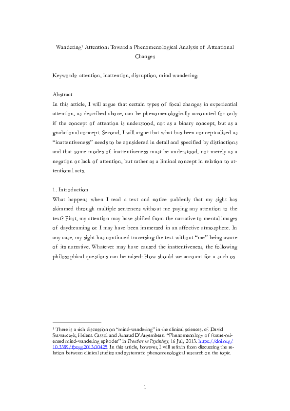 (PDF) On wandering attention: Toward a Phenomenological Analysis of ...
