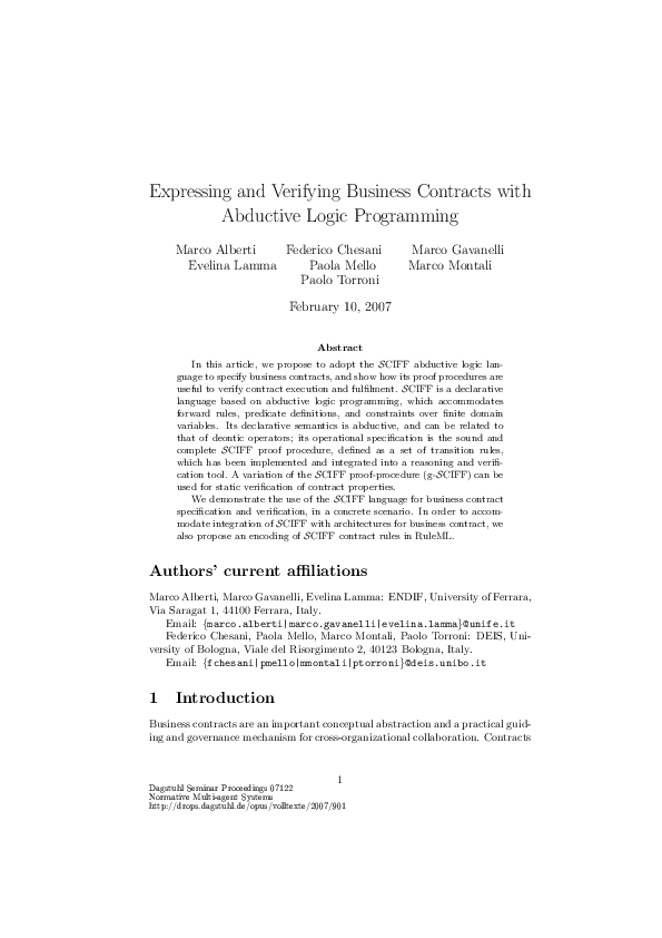 Pdf Expressing And Verifying Business Contracts With Abductive Logic Programming
