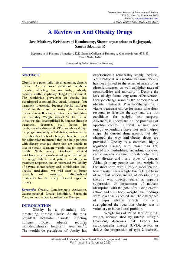 (PDF) A Review on Anti Obesity Drugs