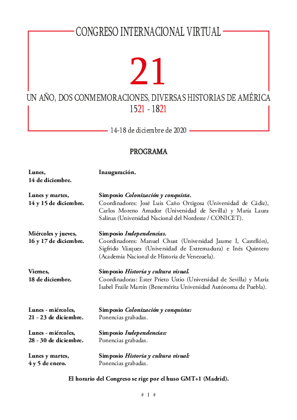 (PDF) Programa Congreso Internacional Virtual 21. Un año, dos conmemoraciones, diversas ...