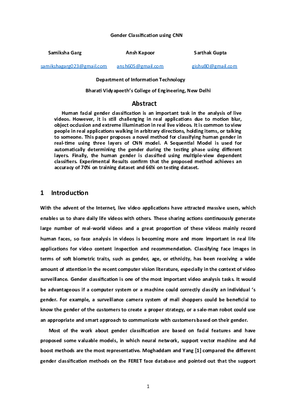 (DOC) Gender Classification using CNN