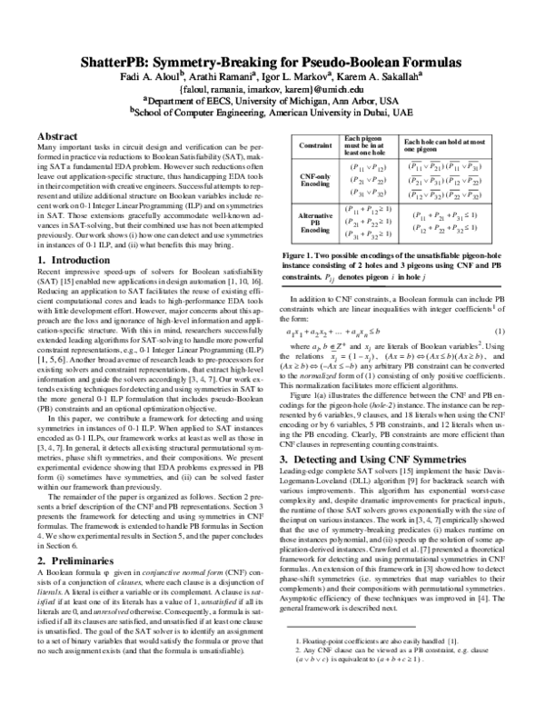 Pdf Utilizing Symmetries In Pseudo Boolean Formulas